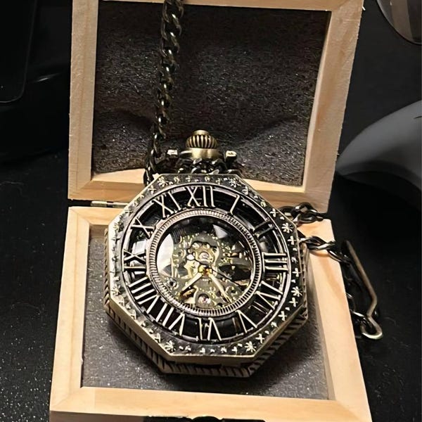 Hexagonal Mechanical Pocket Watch, Antique Style Steampunk Roman Dial ...