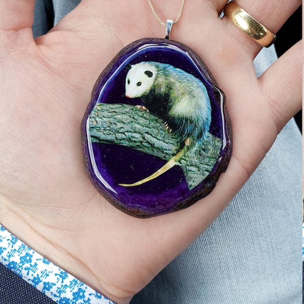 Opossum Ornament, Wildlife Agate Slice Ornament, Resin Forest Animal ...