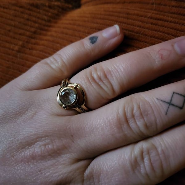 Unique Engagement Ring Set, Sunset Ring Set, Sunstone, Sapphire ...