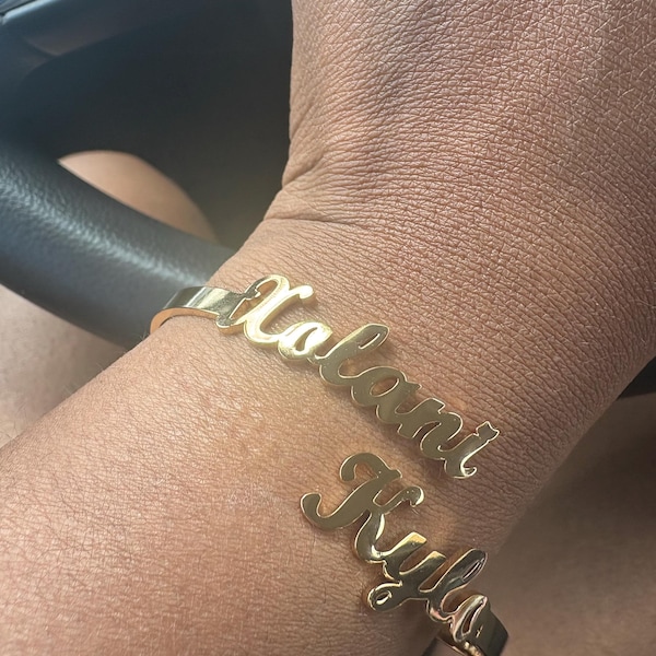 Custom Two Name Bangle, Personalized Name Bangle, Name Bangle Gold ...