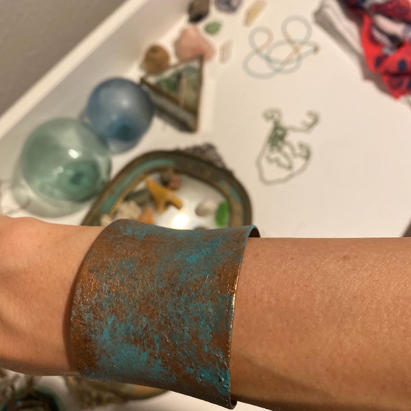2” Copper Cuff Bracelet With Turquoise/copper Patina. Paint Poured ...