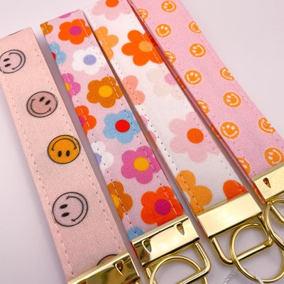 Orange and Pink Smiley Face Key Fob Wristlet Smiley Face - Etsy