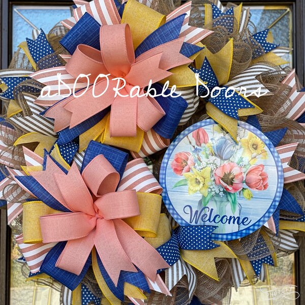 Welcome Floral Wreath Sign, Spring Signs for Wreaths, Wreath ...