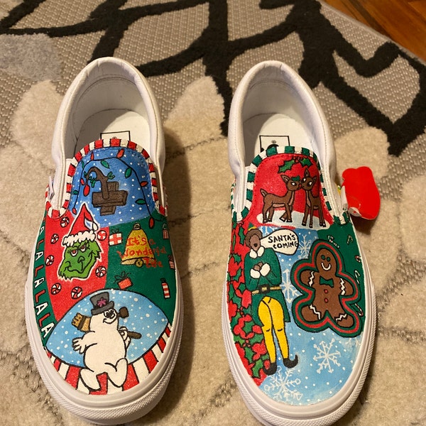 Custom Hand Painted Christmas Themed Vans - Etsy
