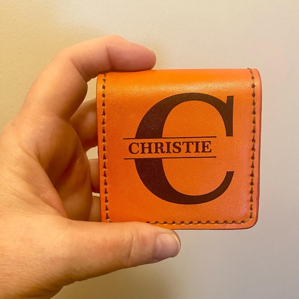 Personalized Leather Square Business Card Holder 2.5x2.5 in Custom ...