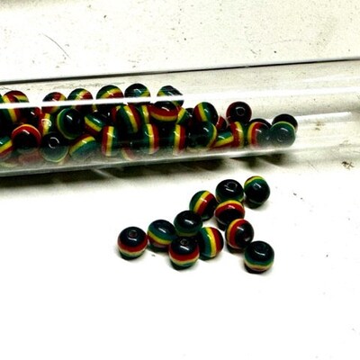 Black Loose Round DIY Spacer Resin Red Yellow Green Striped Jamaica ...