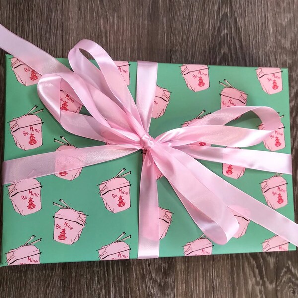 Wrapping Paper: Be Mine Takeout Box Mint - Etsy