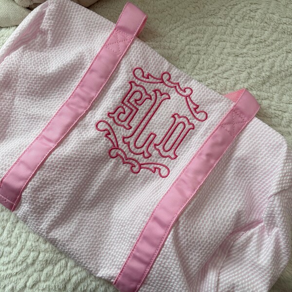 Monogrammed Seersucker Backpack, Personalized Child's Backpack ...