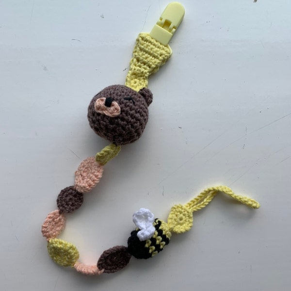 Crochet Bear Pacifier Clip PATTERN, Amigurumi Baby Shower Gift (PDF ...
