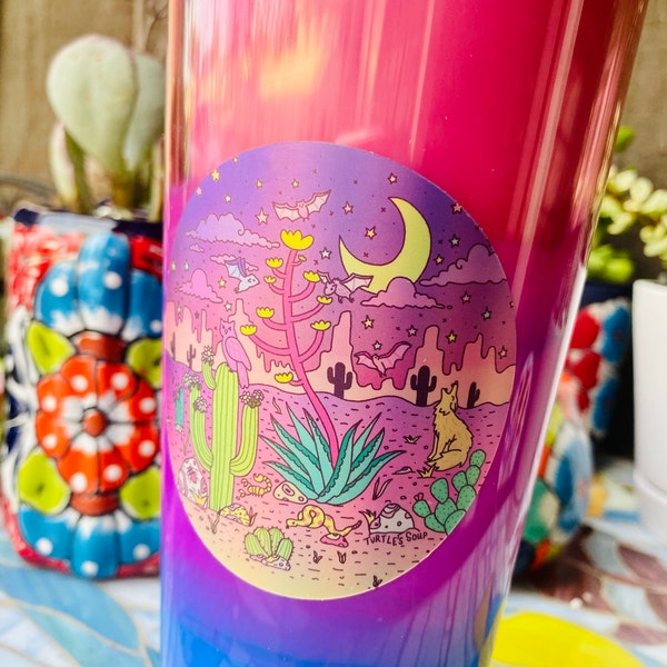 Dreamy Desertscape, Desert Nightlife Holographic Sticker, Metallic ...