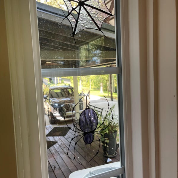 Spider Web Stained Glass Spider With Web Sun Catcher Window Hangings ...