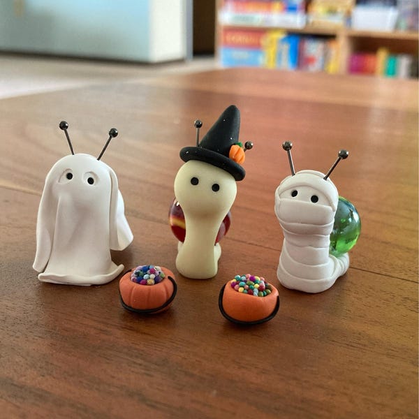 Polymer Clay Marble Snail Mummy or Ghost Halloween Fairy Garden Figure ...