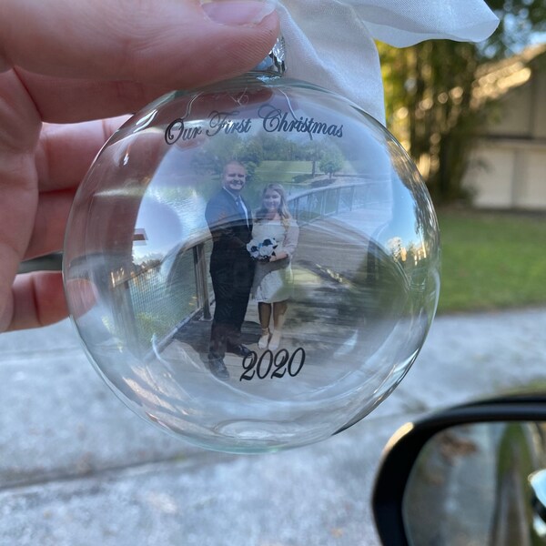 Our First Christmas Photo Ornament Globe, Round Glass Ornament With ...
