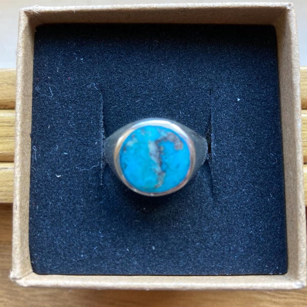 Sterling Silver Turquoise Signet Ring - Turquoise Gemstone Ring - Blue ...