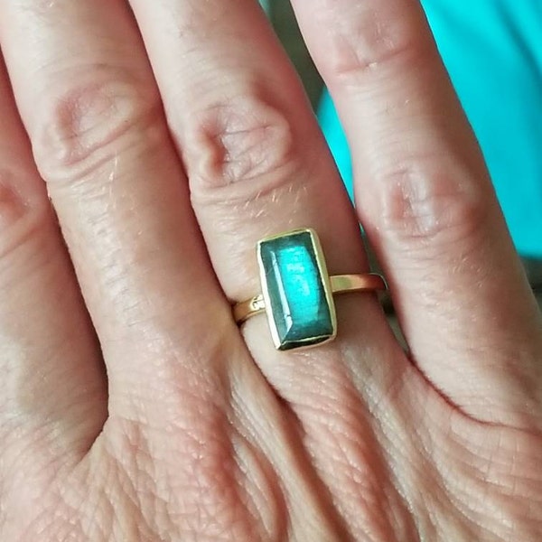 Rainbow Labradorite Ring ~ Rectangular Stone~ Gemstone ~ Natural ~ 18k ...