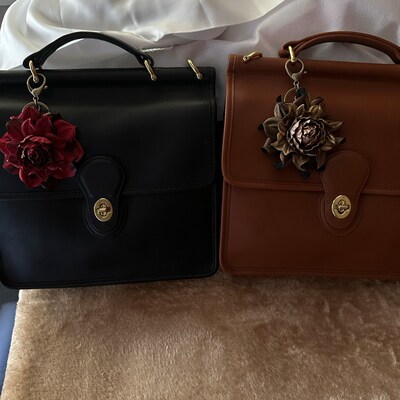 Bag Charm Leather Flower Rose, RED Rose Bag Clip, Real Leather Purse ...