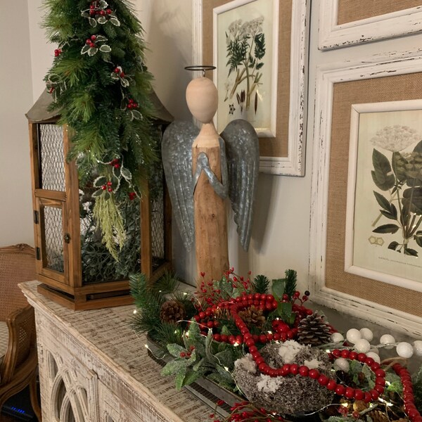 Metal & Wood Angels, Holiday Decor, Tabletop or Mantel Decor, Rustic ...