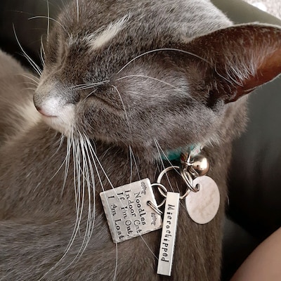 Hand Stamped Cat ID Tag-indoor Cat Tag-tag for Kitty-hand Stamped Cat ...