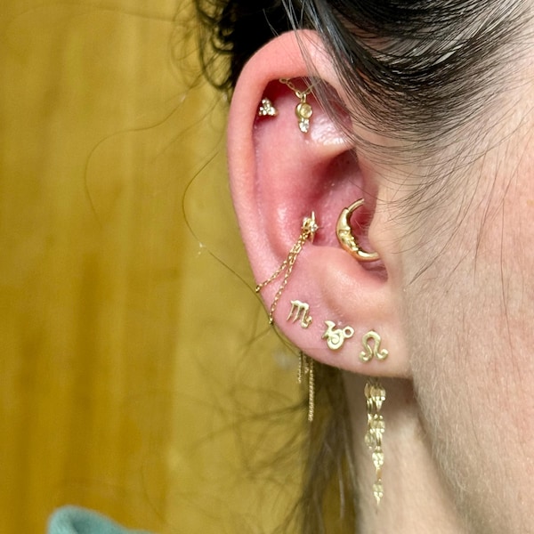 14K Solid Gold Threadless Zodiac Sign Tops/push-in Labret/12 ...