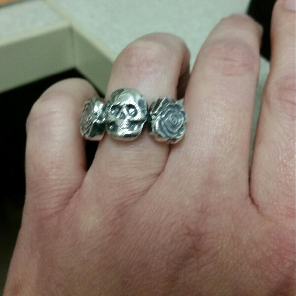 Skull and Roses Ring Sterling Silver Skull Jewelry for Women Skull ...