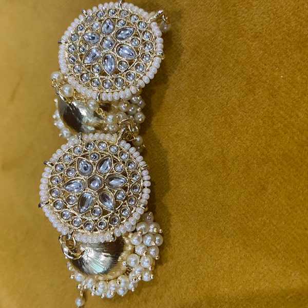 White Gold Pearl Jhumka With Sahare/punjabi Jewelry/bollywood Jewelry ...