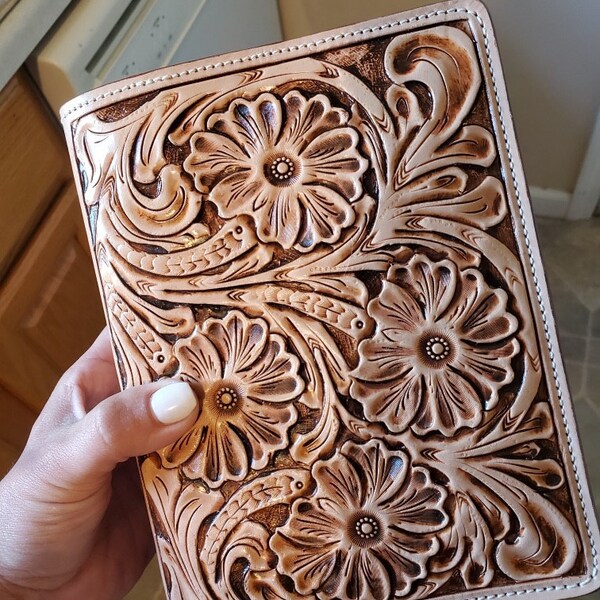 Hand Tooled Italian Tan Leather Bag, Convertible Clutch/wristlet ...