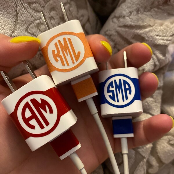 Monogram Charger USB Wrap, Charger Wrap Decal, Custom Label for iPhone ...