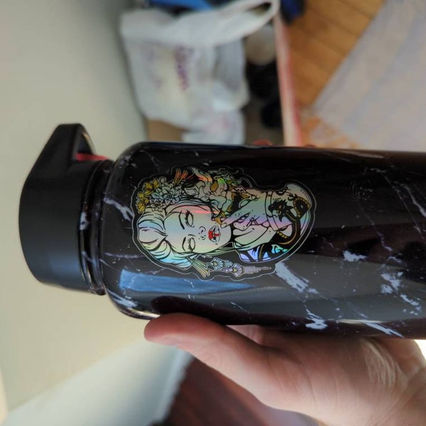 Geisha & Oni Mask Holographic Sticker - Weather-resistant Vinyl Decal ...