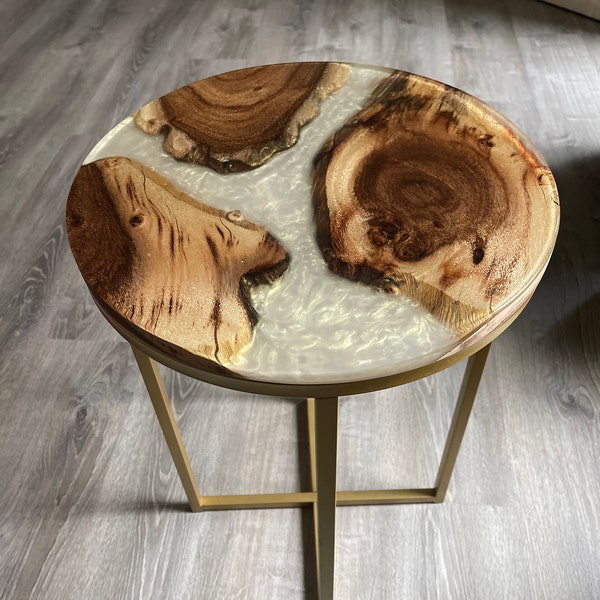 31.5 Small Wood & Epoxy Resin Coffee Table With Metal Legs Mid Century ...