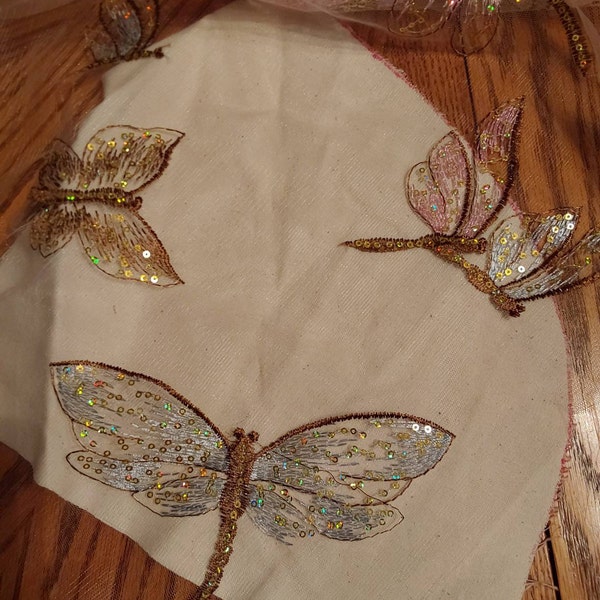 Exquisite Dragonfly Embroidery Lace Fabric Dragonfly Sequins Tulle Mesh ...