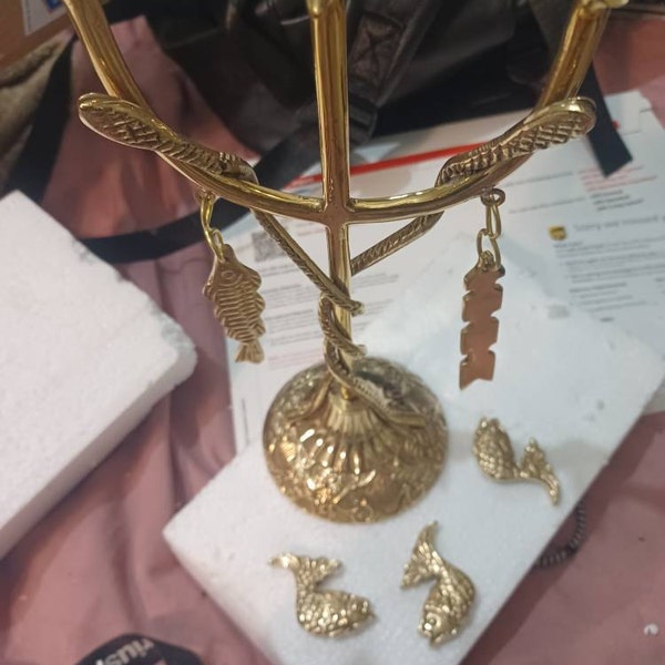 Inle Erinle Staff Solid Brass Fish Abatan Abata Orisha Yoruba Logun Ede ...