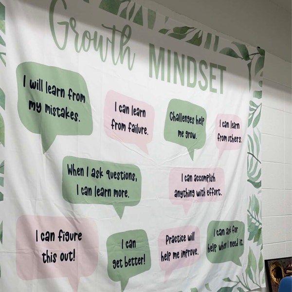 Growth Mindset Wall Tapestry Hanging Banner for Classroom Decoration or ...