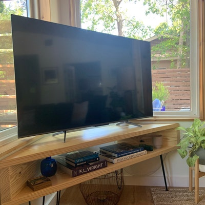 Corner Tv Console Table , Wood and Hairpin Legs - Etsy