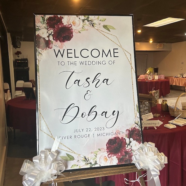 Editable Burgundy Welcome Sign Floral Blush Burgundy Wedding Welcome ...