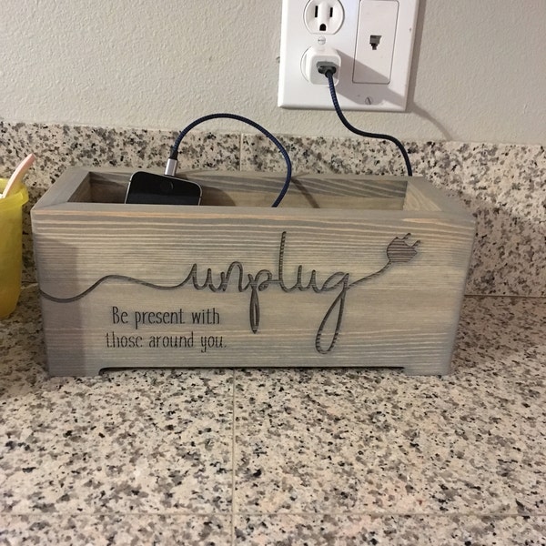 Unplug Box Rustic Wood Planter - Personalized Family Cell Phone Holder ...