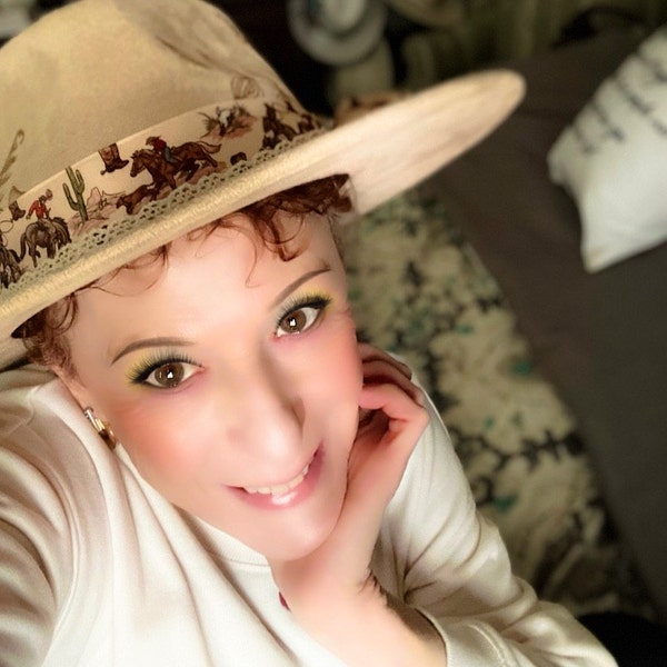Black Moon Phases Painted Hat Suede Hat Rancher Hat Ladies Western Hat ...