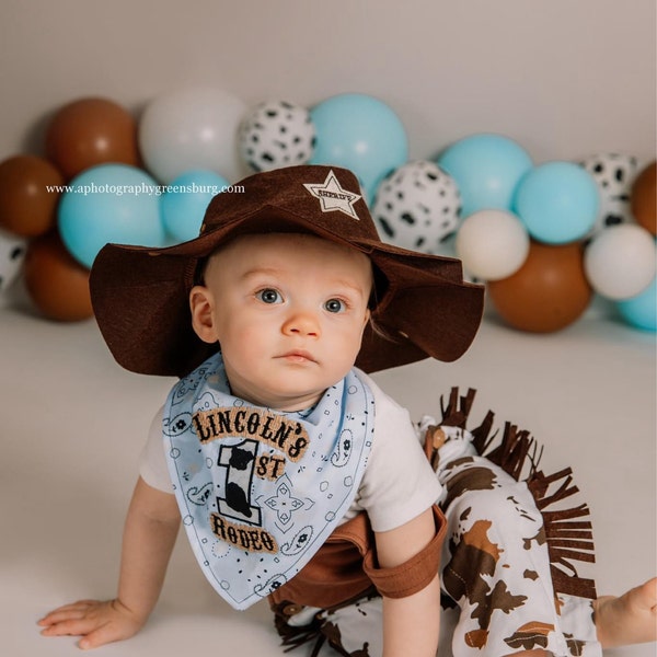 Personalized Cowboy/rodeo BLUE Bandana 1ST Bib/double-sided Bandana Bib ...