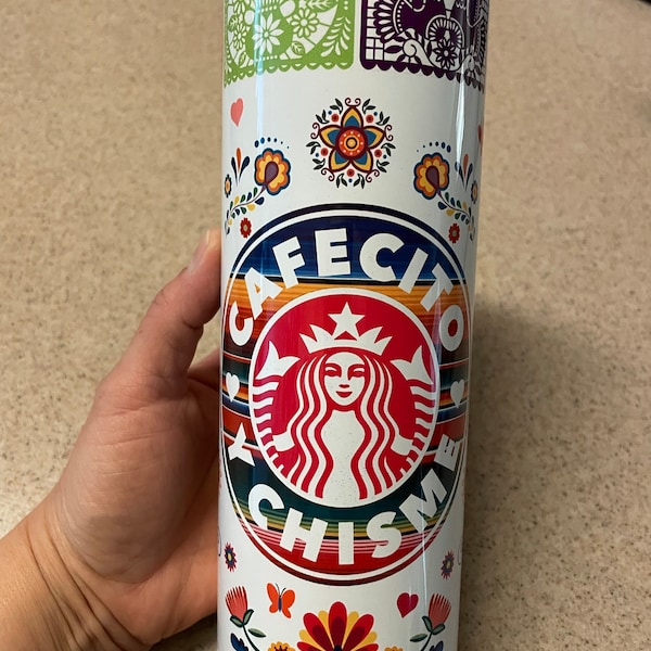 Cafecito Y Chisme 20oz Skinny Tumbler Colorful Mexican Theme Banner ...
