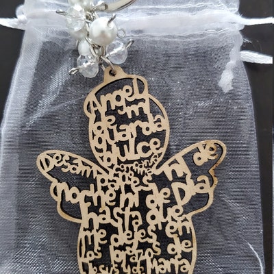 Baptism Angel Key Ring Made From Wood 12 PCS Communion Favors for Boy ...
