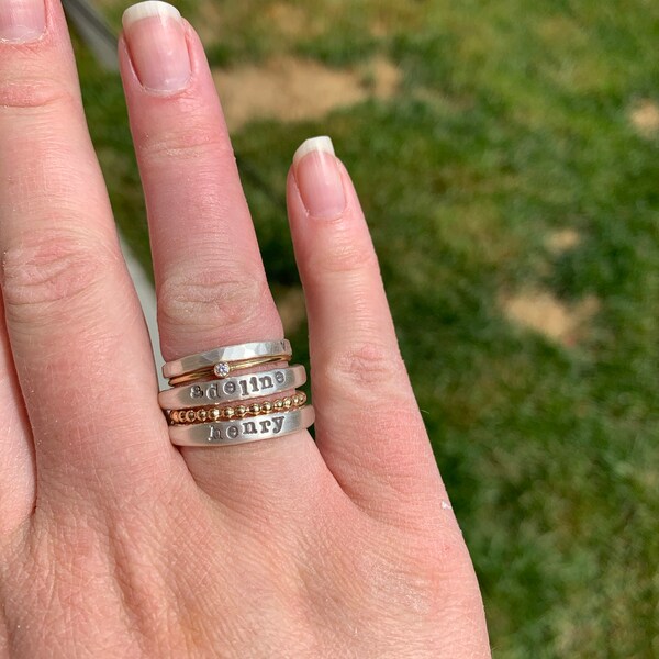 Thick Name Rings | Chunky Personalized Silver Name Rings | Stacked ...