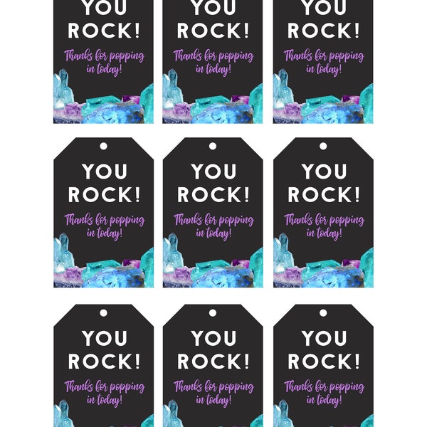 Gemstone Favor Tags Thank You Rock Geode Crystals Party Digital ...