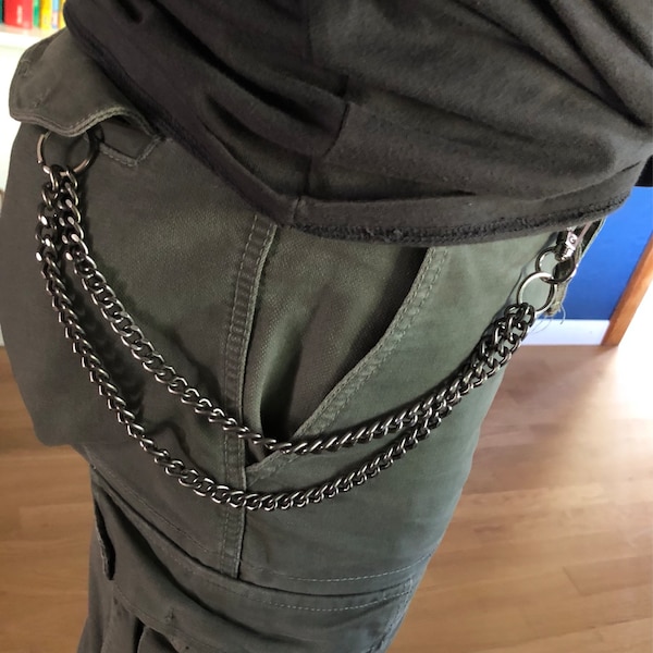 2-row Skull Men's Trouser Chain, Gunmetal Pocket Chain, Stainless Steel ...