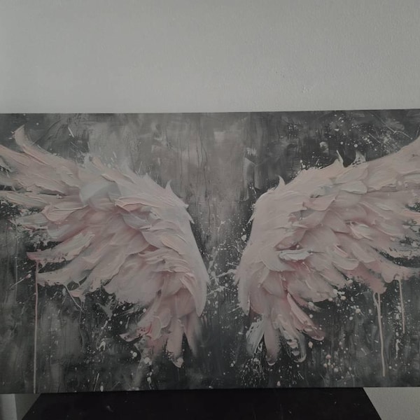 Angel Wings, Pink, Grey,abstract Painting Design, Canvas Print, Canvas ...