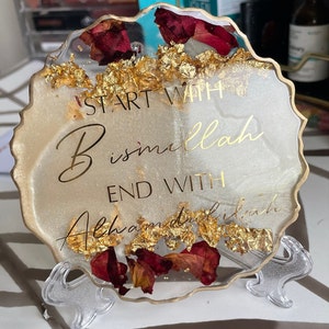 Round Custom Resin Ring Plate With Handles Nikkah Wedding Personalise ...