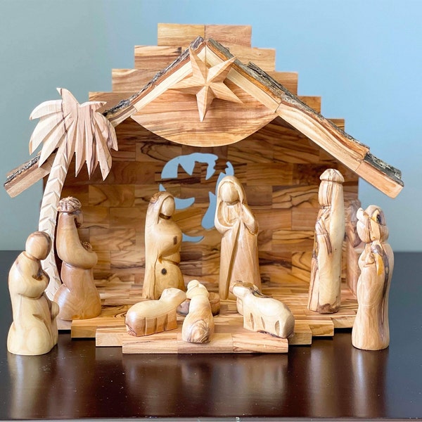 Large Nativity Set | Wooden Nativity Set for Christmas | Olive Wood ...
