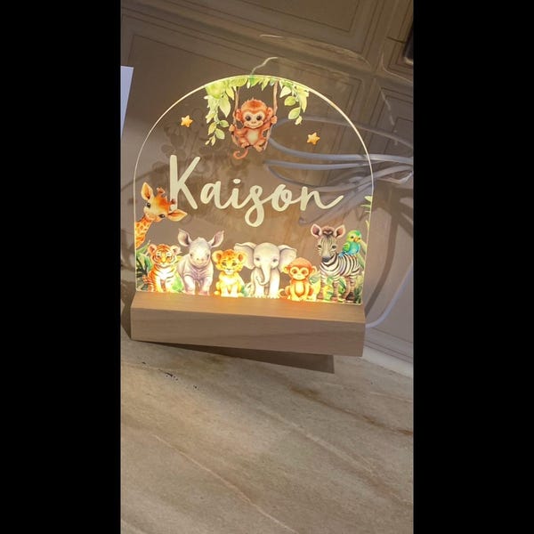 Personalised LED Animal Lamp, Kids Night Light Gift, Safari Jungle ...