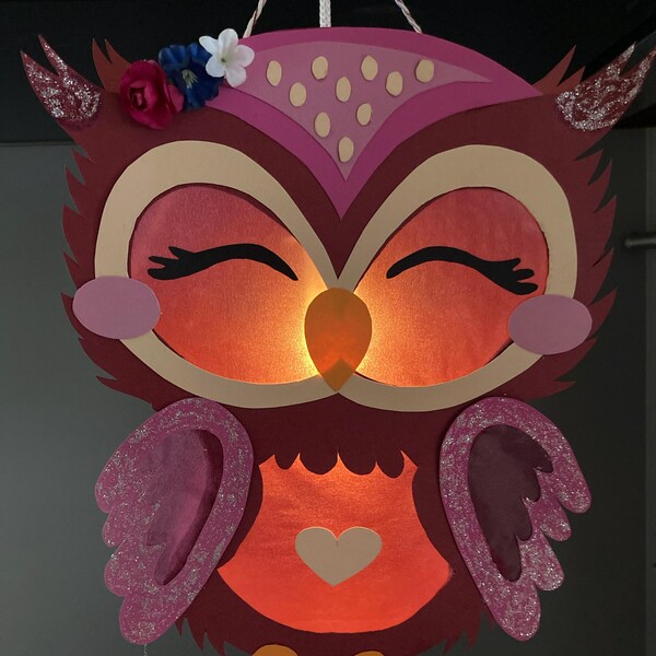 Eulen Laterne_Bastelvorlage_PDF/SVG/DXF_süße Glitzereule Laterne ...