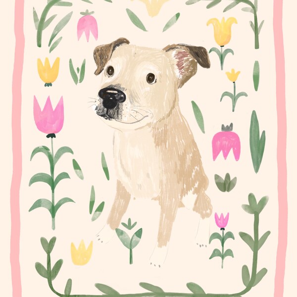 Custom Pet Portrait Watercolor Custom Floral Pet Art Memorial ...