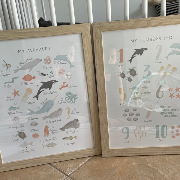 Animal Alphabet and Numbers Prints, Beach Nursery Decor, PRINTABLE Wall ...