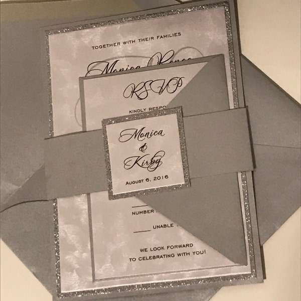 Glitter Wedding Invitation, Silver Glitter Wedding Invitation, Silver ...